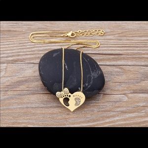Jewelry | New 14k Gold Heart Baby Feet Necklace | Poshmark